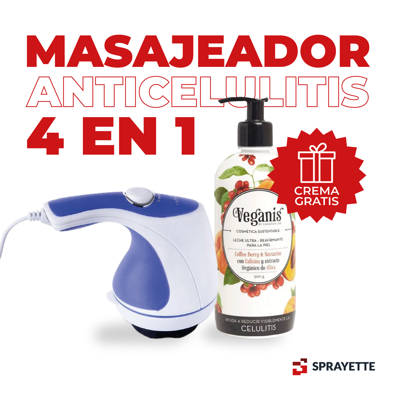 Masajeador Anticelulitis 4 en 1 + Crema Anticelulitis de Regalo – Sprayette
